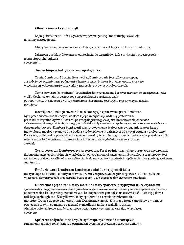Główne Teorie Kryminologii | PDF