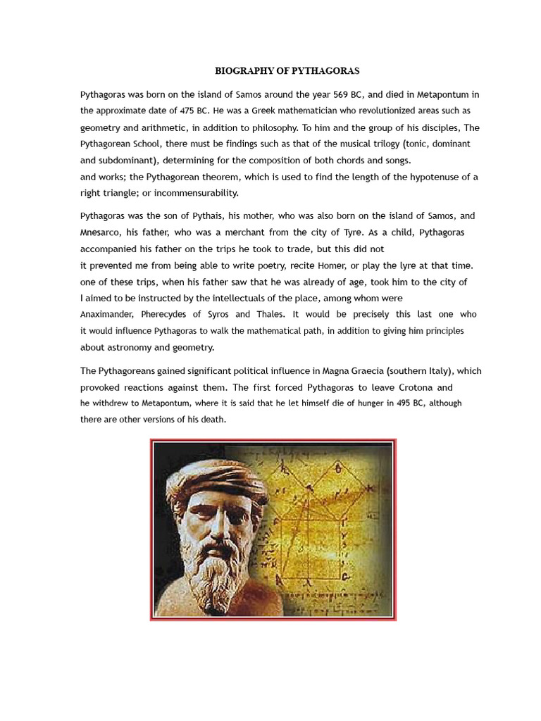 Biography of Pythagoras | PDF | Pythagoras | Mathematics