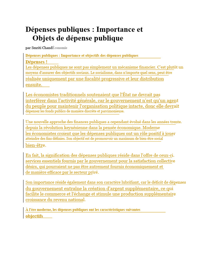 Rôle et objectifs des dépenses publiques | PDF | Économie | Croissance ...