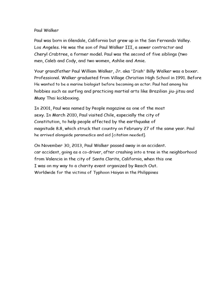 Biography of Paul Walker | PDF