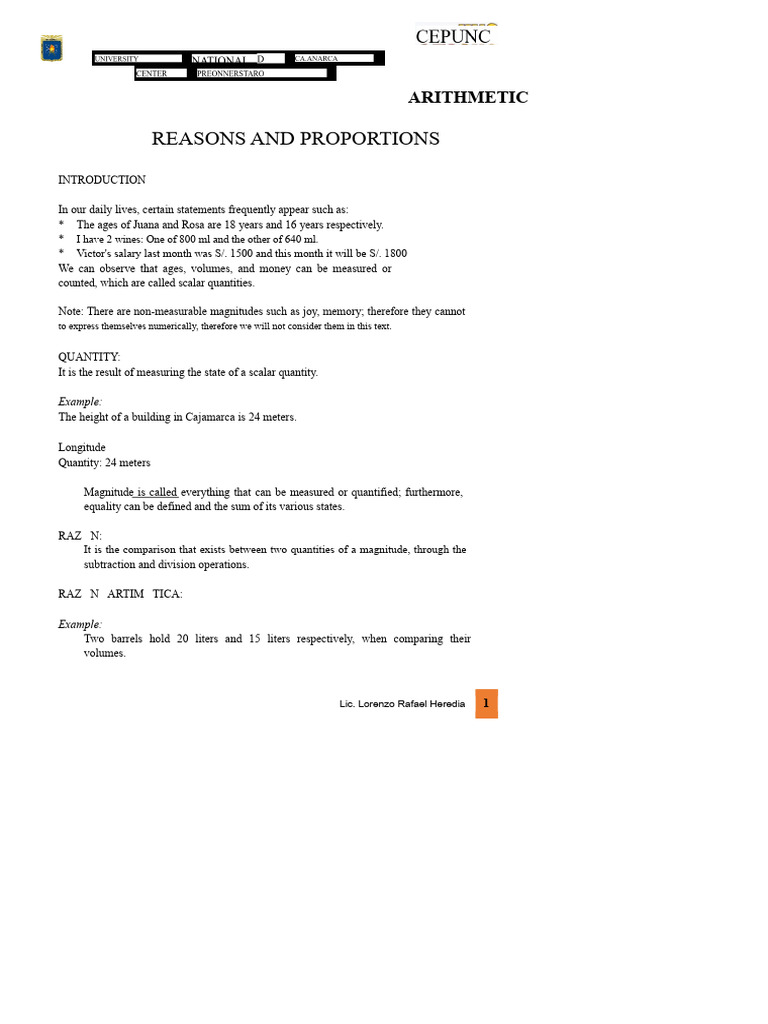 Reasons and Proportions | PDF | Quantity | Ratio