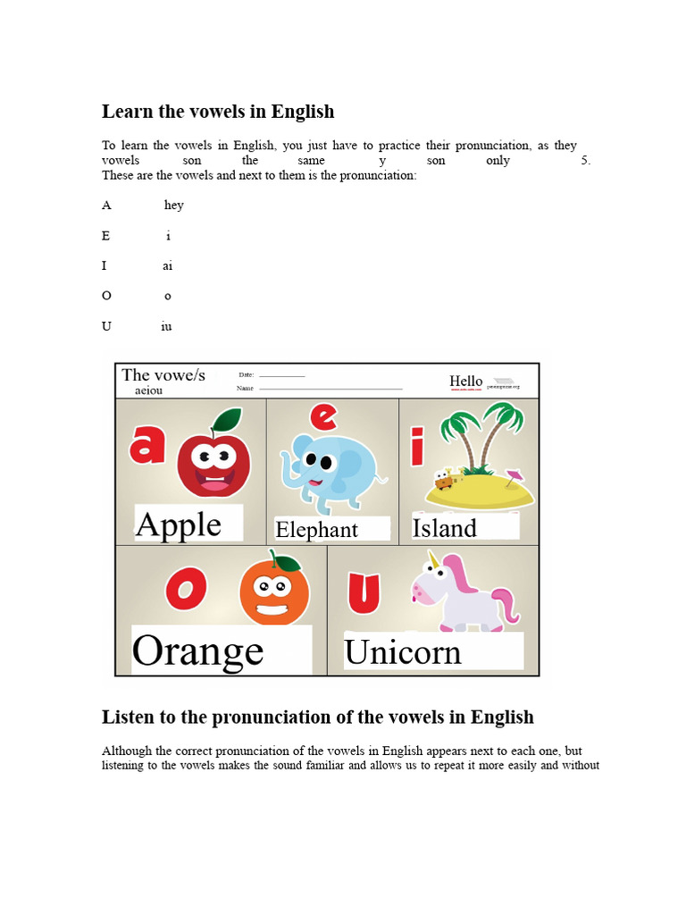 Learning The Vowels in English | PDF