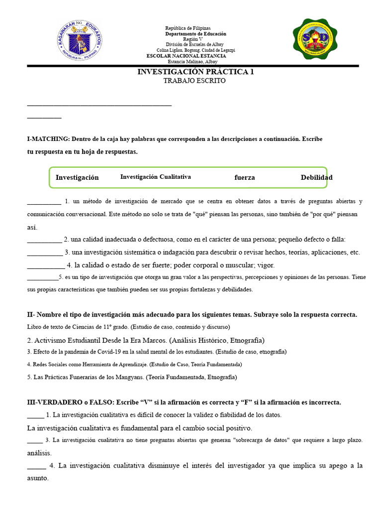 Hojas de Actividad Del Módulo 6 de INVESTIGACIÓN PRÁCTICA 1 | PDF ...