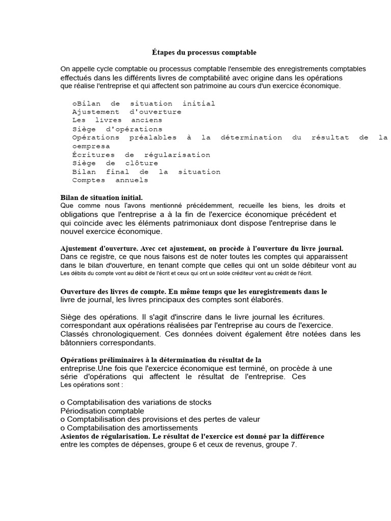 Étapes du processus comptable | PDF | Comptabilité | Bilan comptable