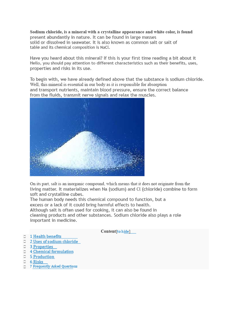 Sodium Chloride | PDF | Sodium Chloride | Chloride