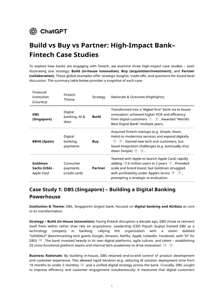 Bank-Fintech Strategies: Build, Buy, Partner | PDF | Financial ...