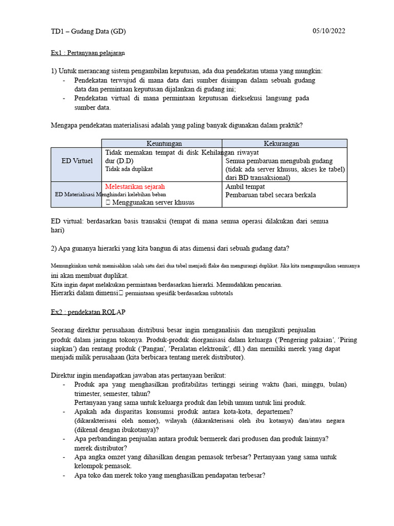TD1 - Pemodelan Multidimensi | PDF