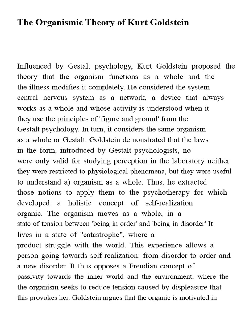 The Organismic Theory of Kurt Goldstein | PDF | Perception | Cognition