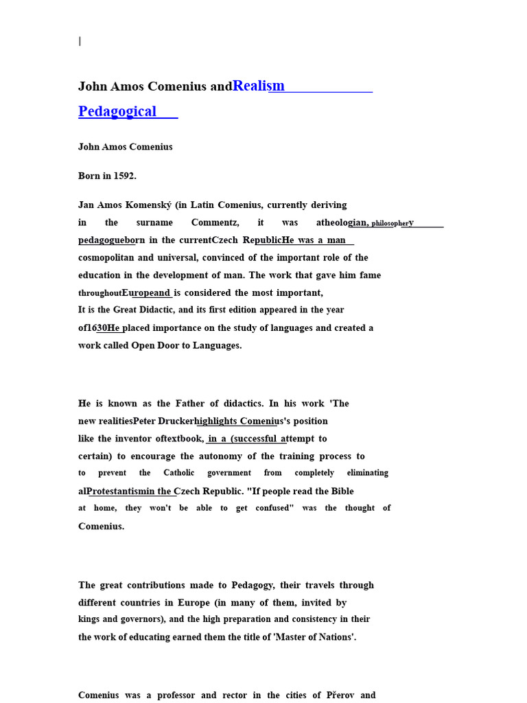 John Amos Comenius and The Complete Pedagogical Realism | PDF ...