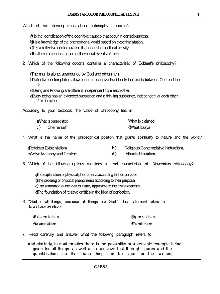 Philosophical Texts Exam | PDF | Rationalism | Immanuel Kant