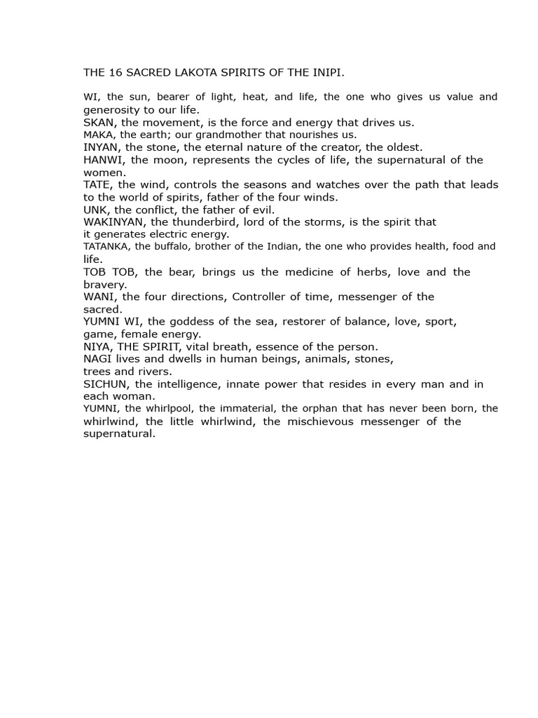 Sacred Lakota Spirits Explained | PDF