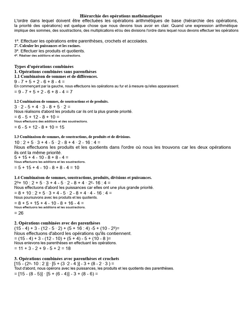 Hiérarchie des opérations mathématiques | PDF | Nombre | Somme ...