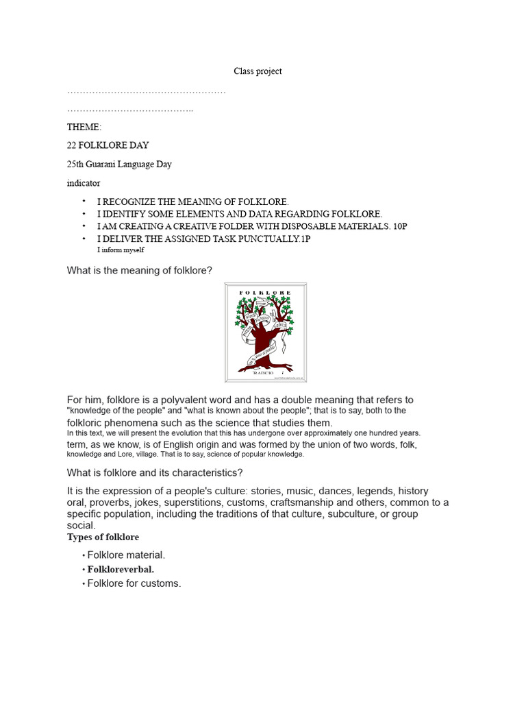 Class Project - FOLKLORE | PDF | Folklore | Oral Tradition