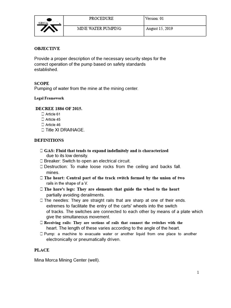 Mine Water Pumping Safety Procedure | PDF | Pump | Personal Protective ...