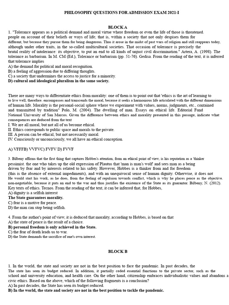 Admission Exam Questions | PDF | Logic | Argument