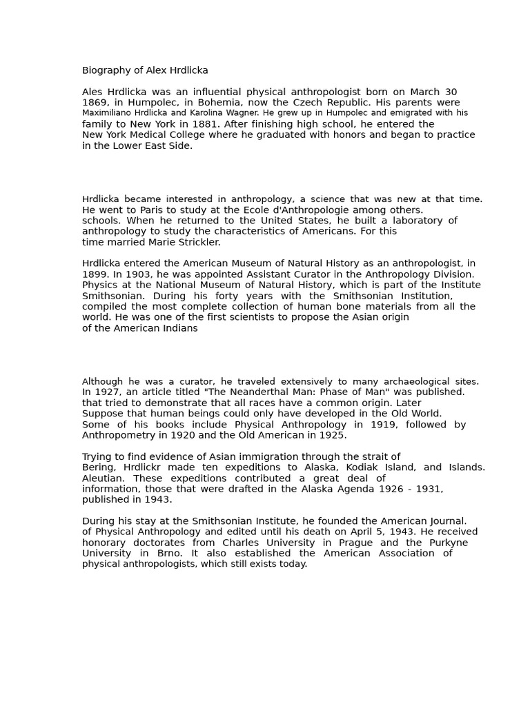 Biography of Alex Hrdlicka | PDF | Anthropology