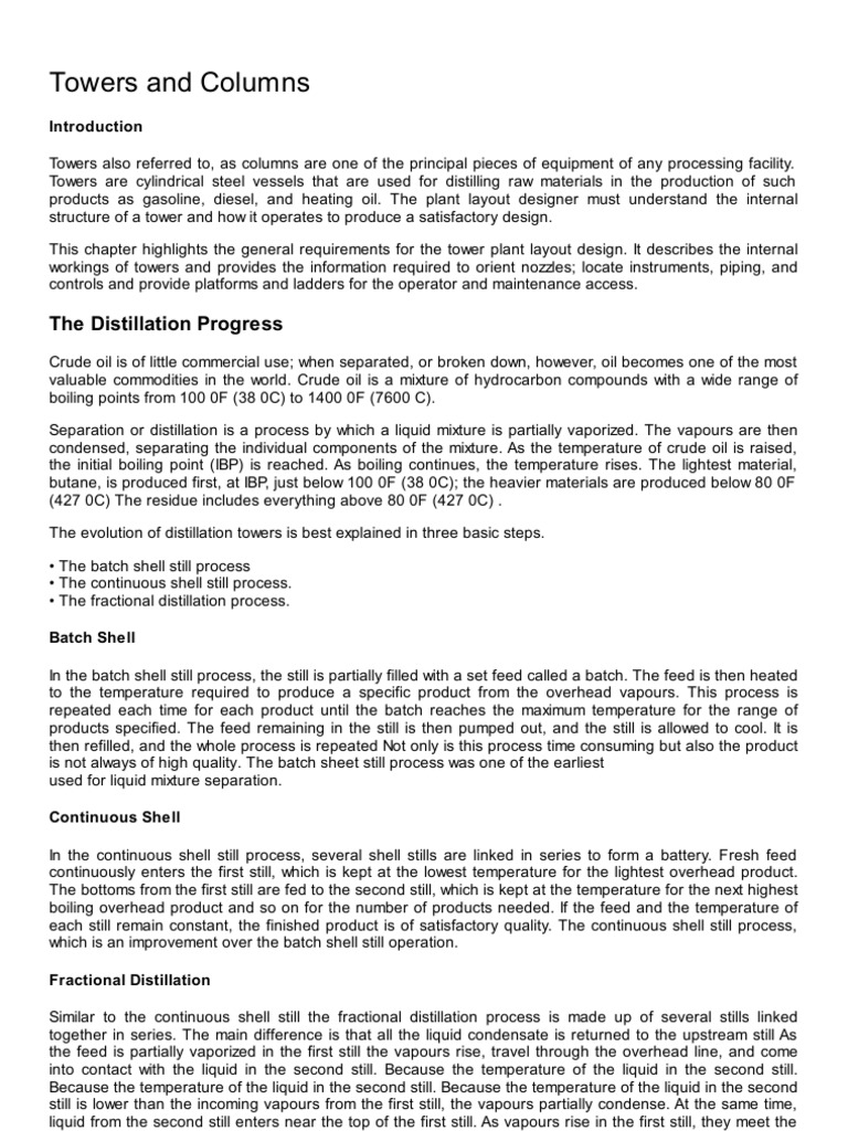 Distillation Tower Design and Function | PDF | Distillation ...