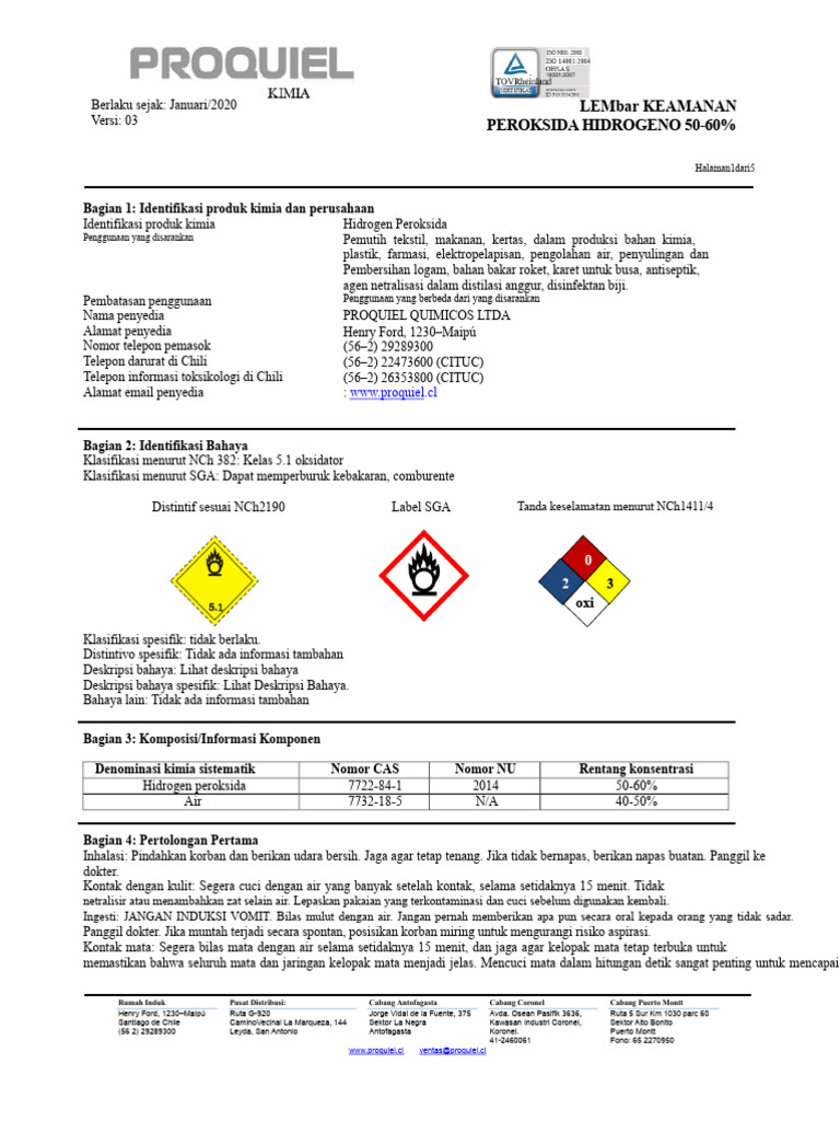 Lembar Keamanan Hidrogen Peroksida 50-60% | PDF