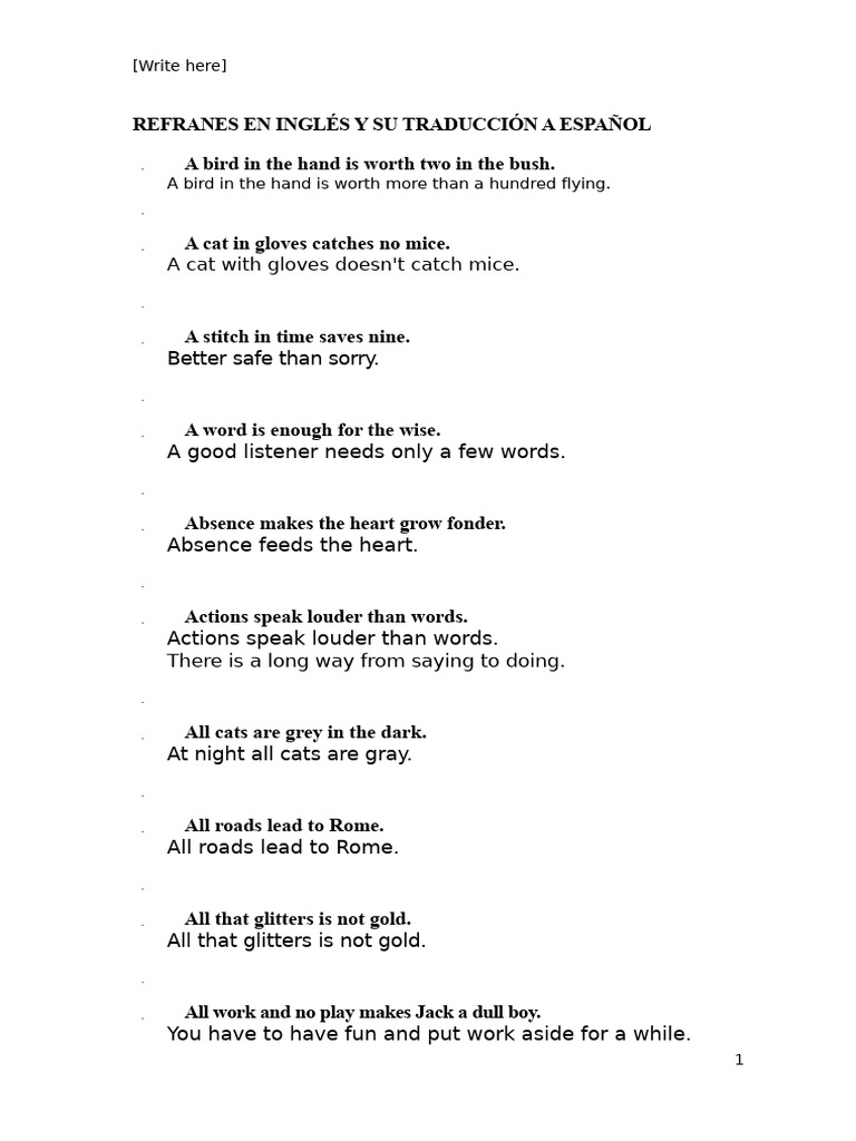 English Proverbs with Spanish Translations | PDF