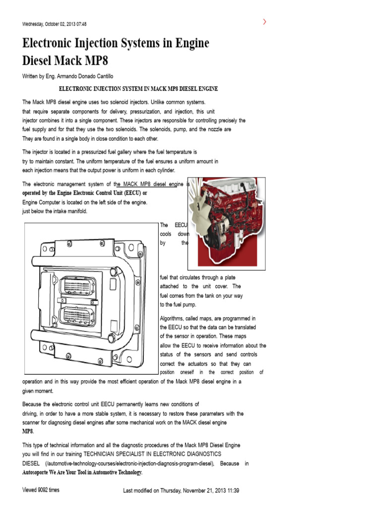 Mack MP8 Diesel Engine Injection System | PDF | Fuel Injection | Diesel ...