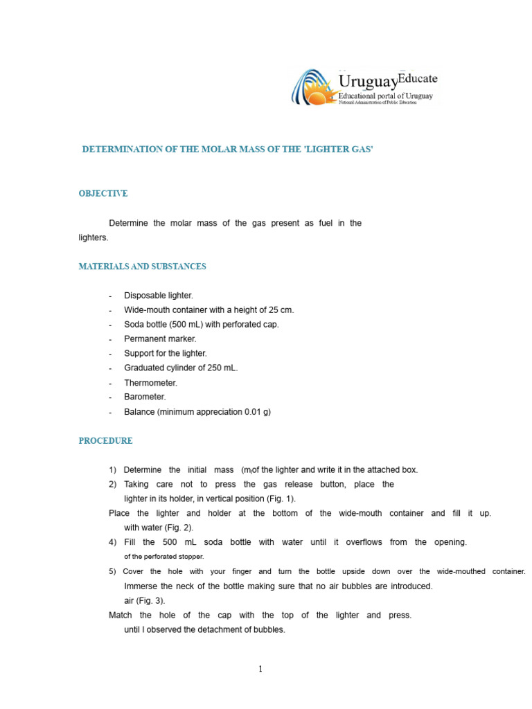 Determination of The Molar Mass of A Lighter | PDF | Gases | Pressure