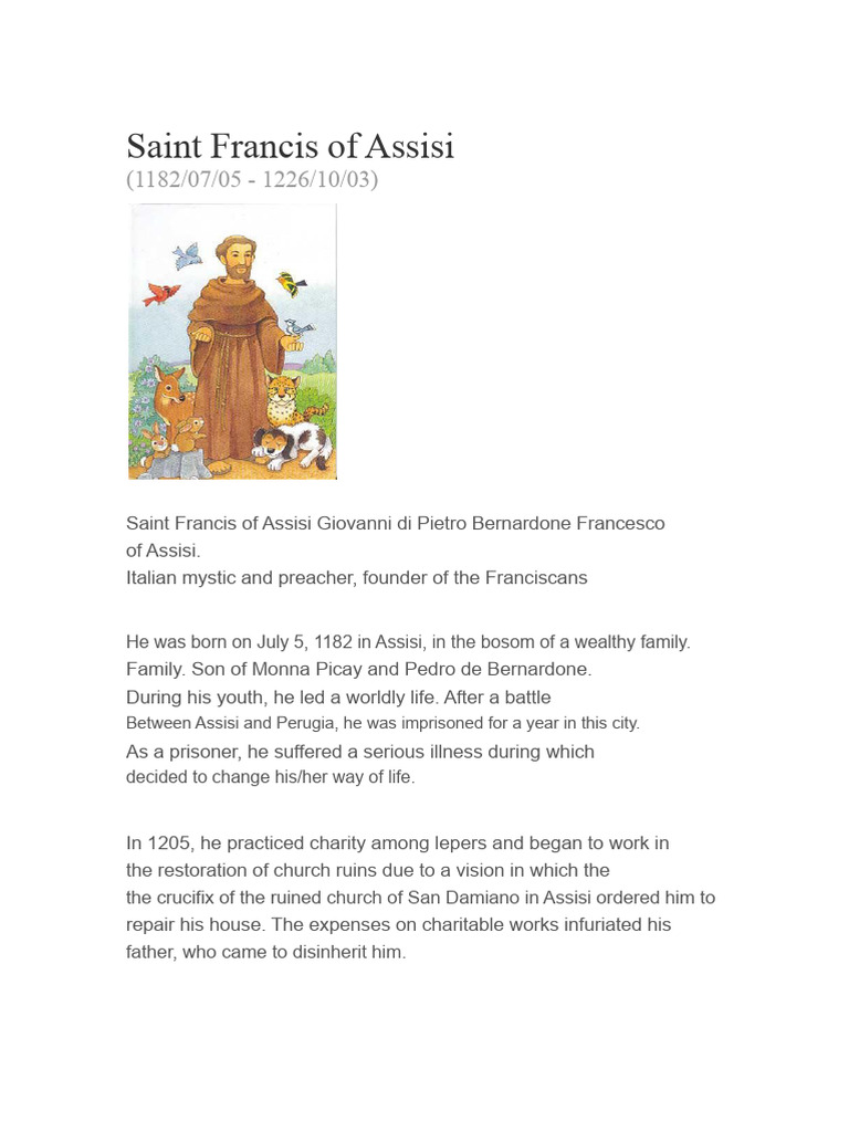 Life and Legacy of Saint Francis | PDF | Francis Of Assisi | Catholic ...