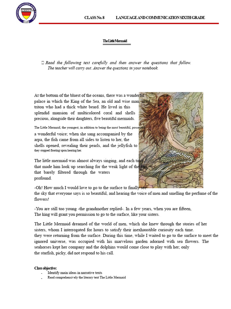 Class 8 The Little Mermaid Literary Text | PDF | Mermaid