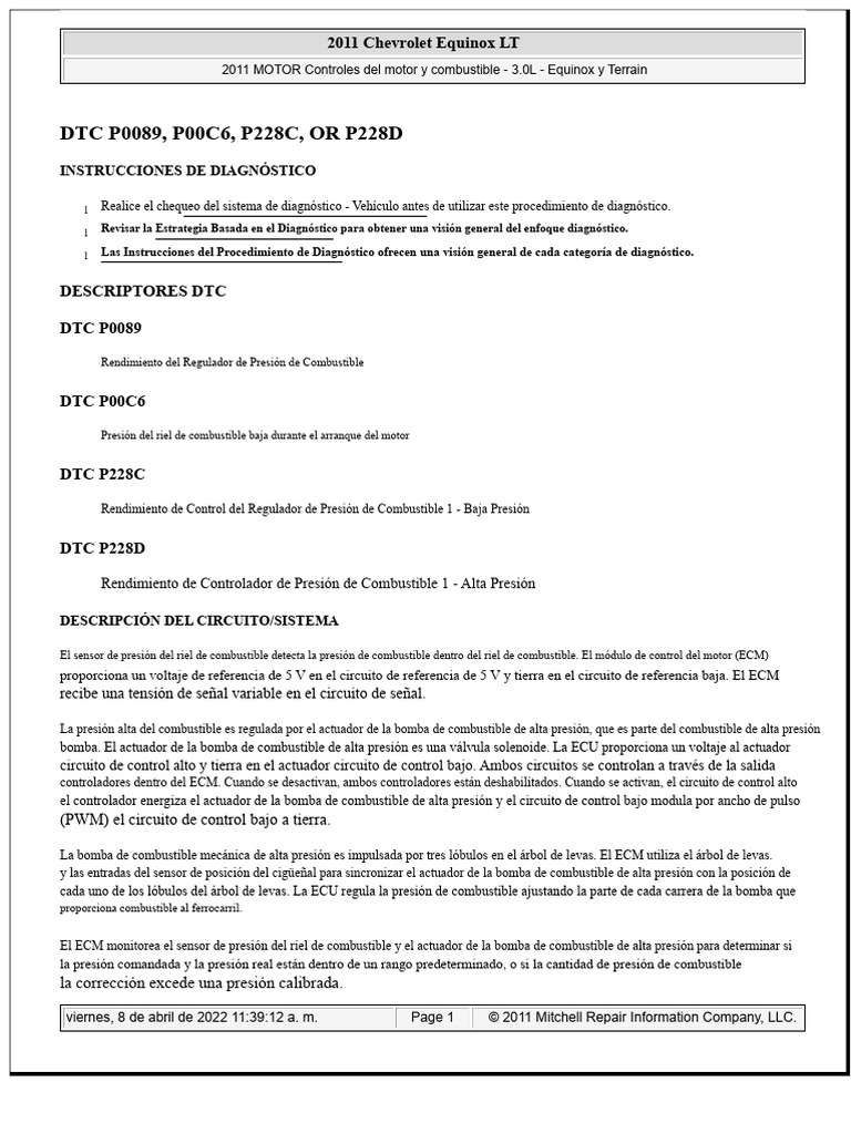 Diagnóstico DTC P0089 Chevrolet Equinox | PDF | Solenoide | Presión