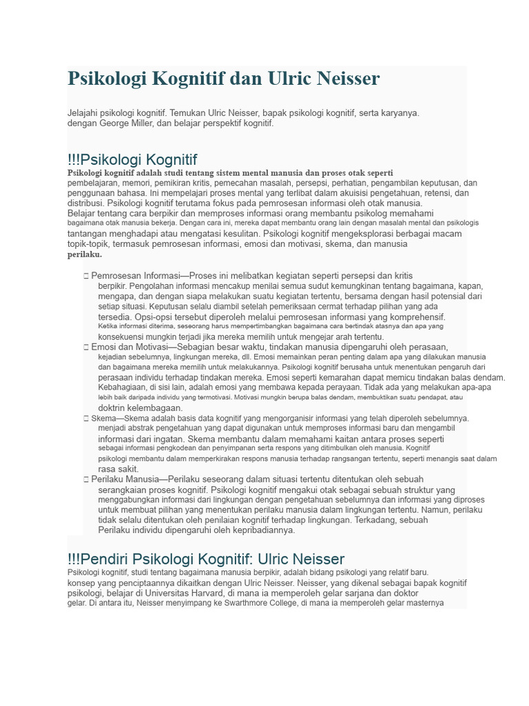Psikologi Kognitif | PDF