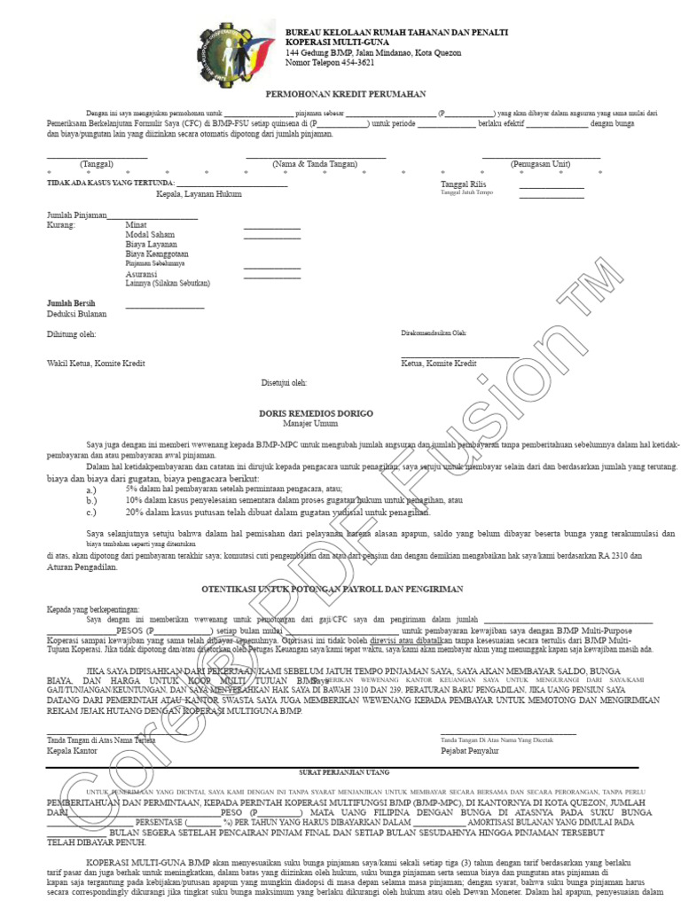 Formulir Pinjaman Perumahan BJMP-Coop | PDF