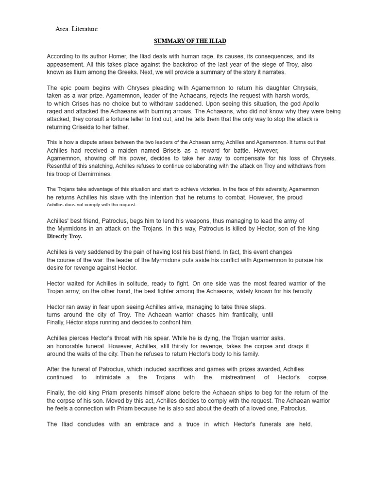 Summary of The Iliad | PDF | Iliad | Hector
