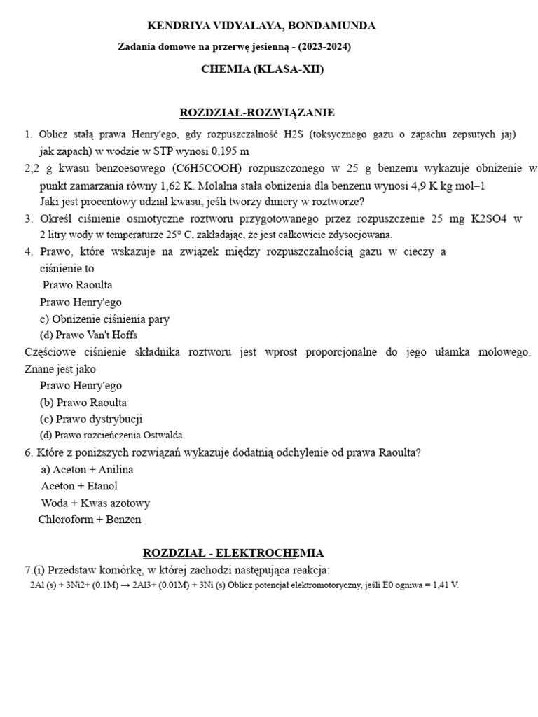 Chemia-12 Prace Domowe Na Wakacje | PDF