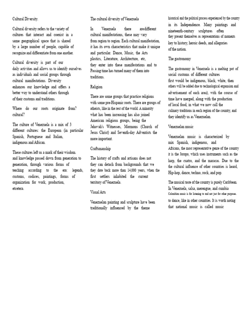 Cultural Diversity Brochure | PDF | Venezuela