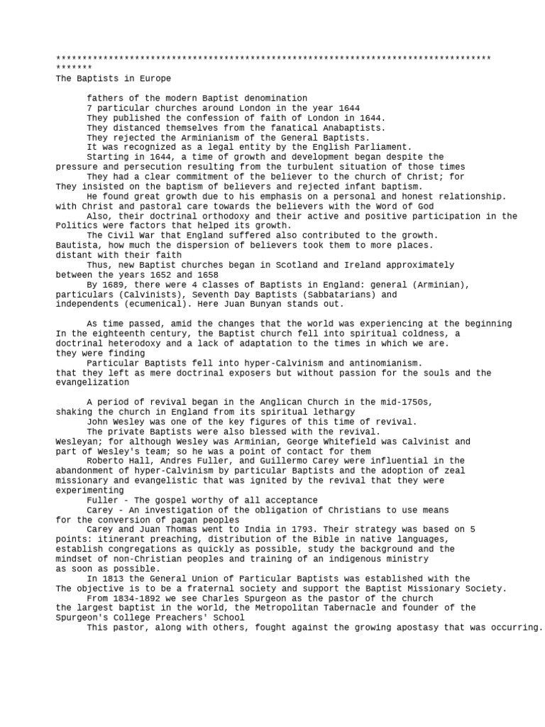 Summary of The History of The Baptists | PDF | Baptists | Christian Revival