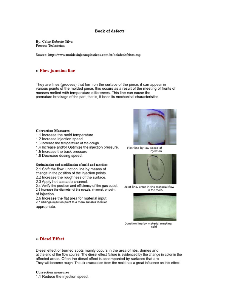 Book of Defects Causes and Solutions | PDF | Mold | Diesel Engine
