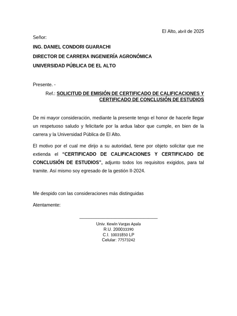 Carta Conclusión | PDF