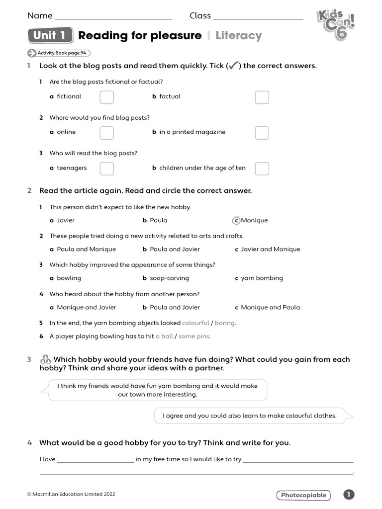 KC6 LiteracyWorksheets Unit 1 | PDF