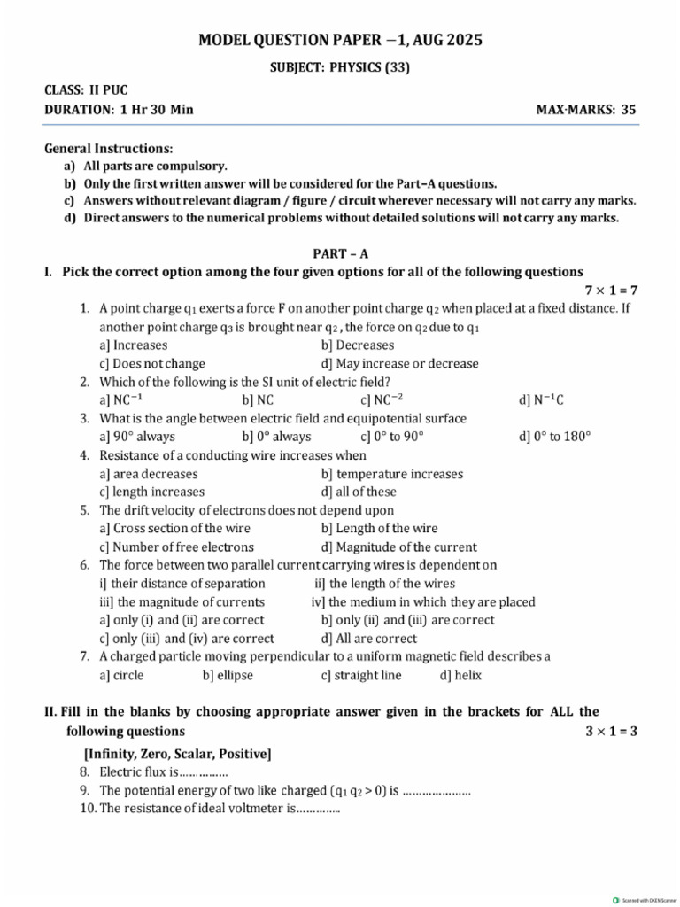2 PU Physics Quaterly MQP's | PDF