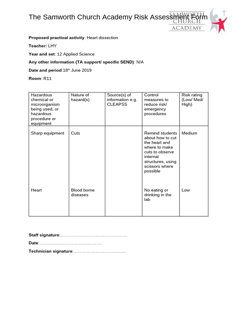 Heart Dissection Risk Assessment | PDF