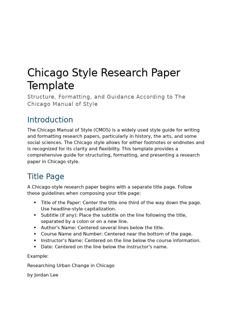 Chicago Style Research Paper Template | PDF | Citation | Note (Typography)