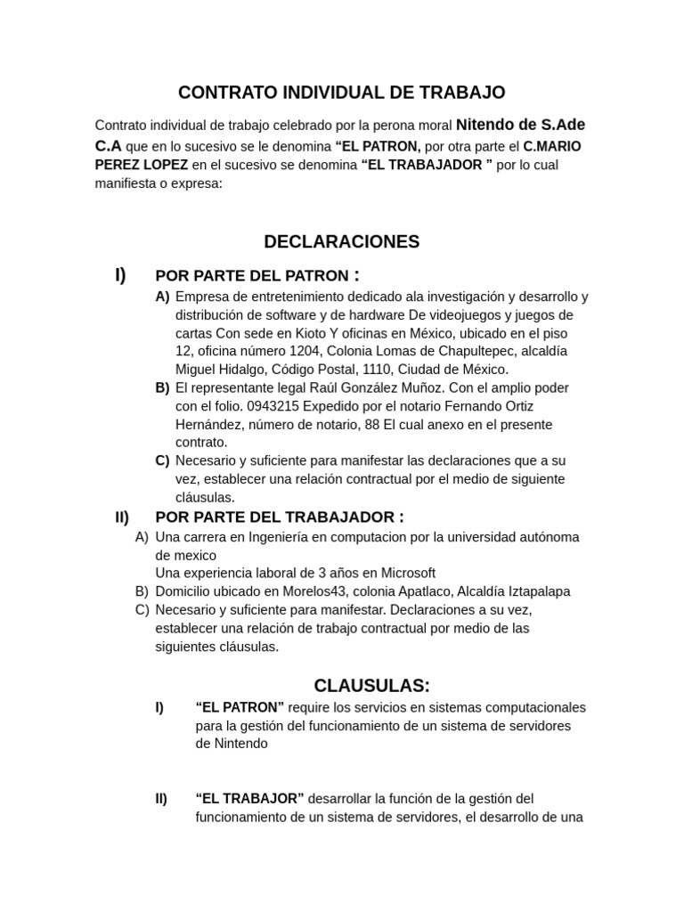 Contrato Individual de Trabajo | PDF | México