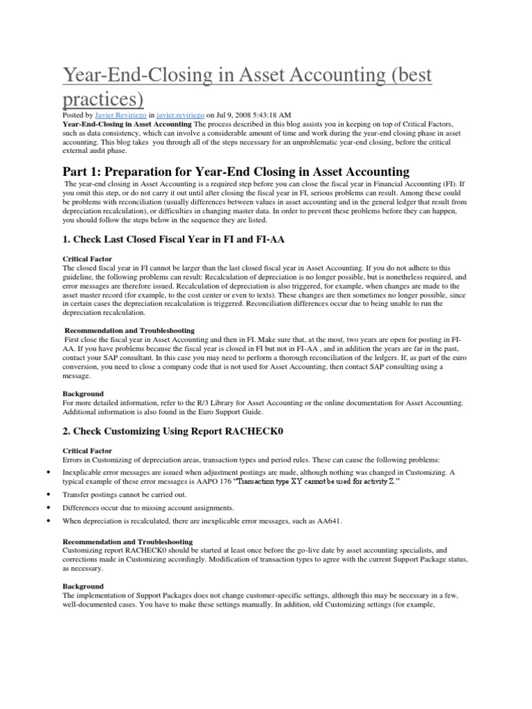 Year End Closing in Asset Accounting - Best Practices | Depreciation ...
