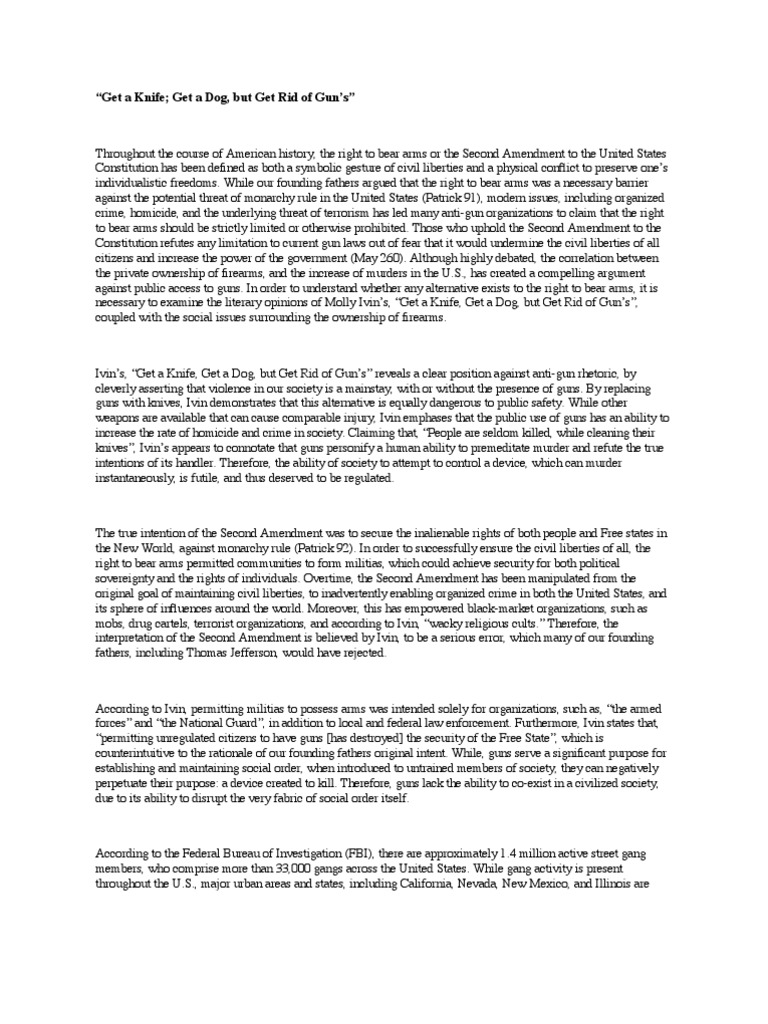 Get A Knife Get A Dog, But Get Rid of Gun's | PDF | Right To Keep And ...