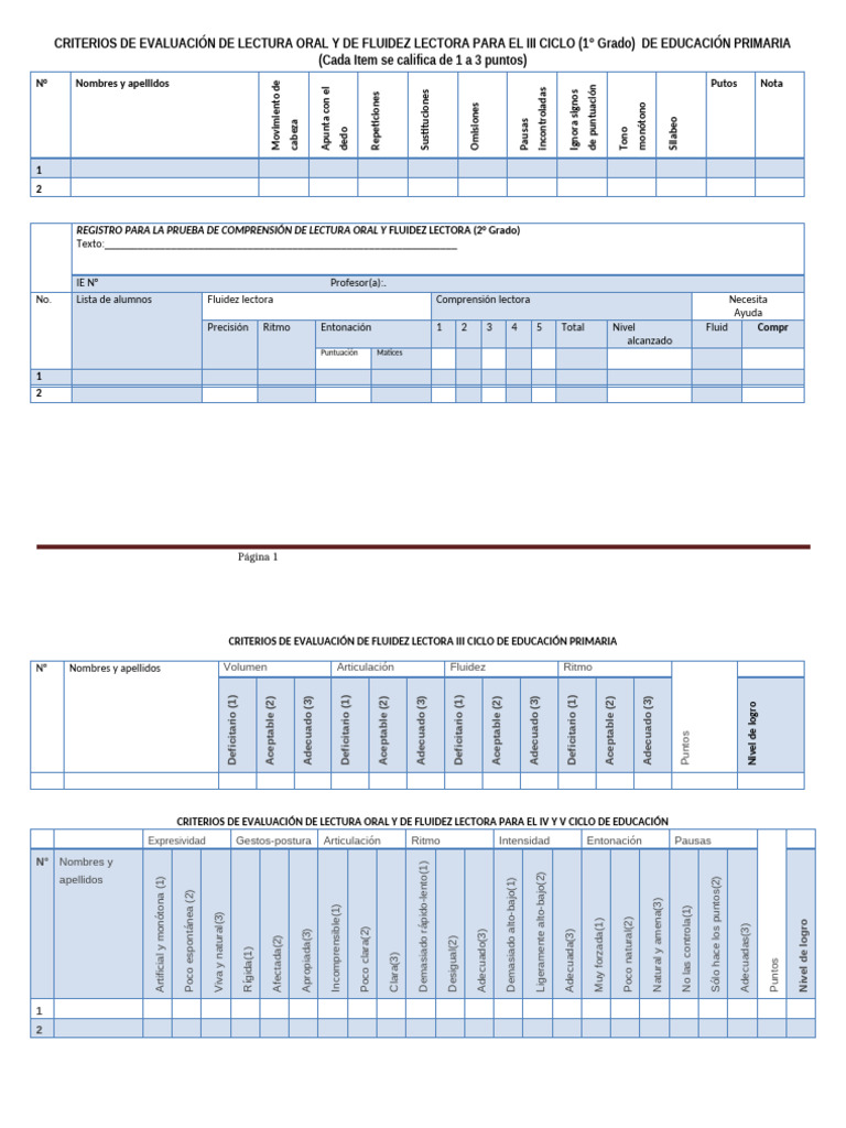 Ficha de Control de Fluidez Lectora | PDF