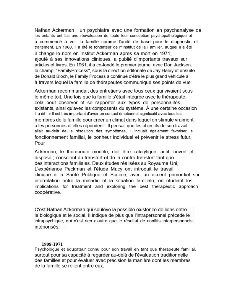 Nathan Ackerman : Pionnier de la thérapie familiale | PDF ...