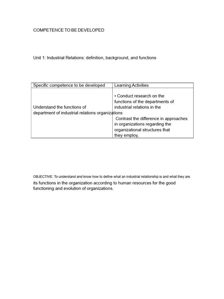 Unit 1 Industrial Relations Pdf System Employment