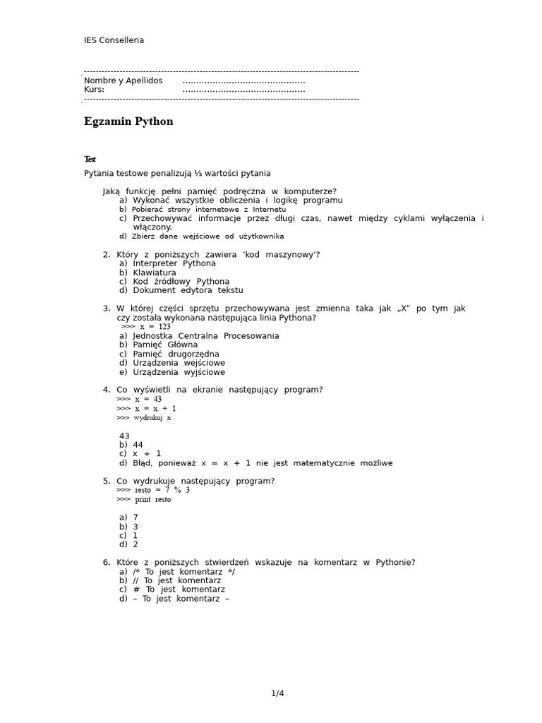 Egzamin Python | PDF