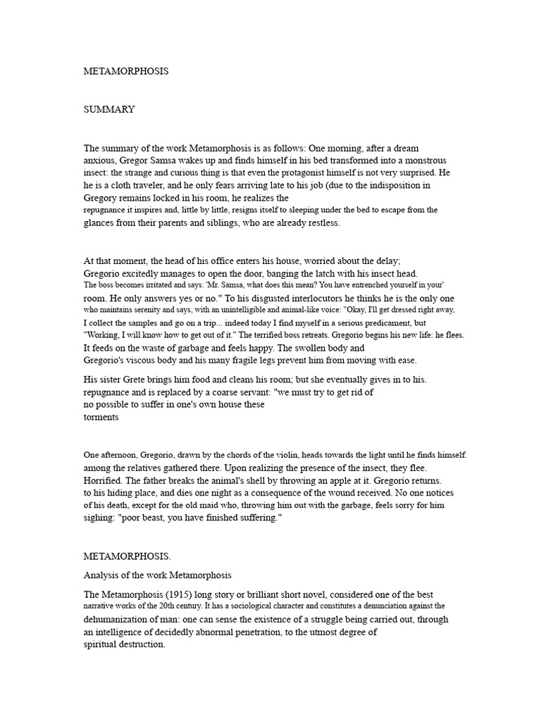 Structure of Literary Analysis of Metamorphosis | PDF | The Metamorphosis