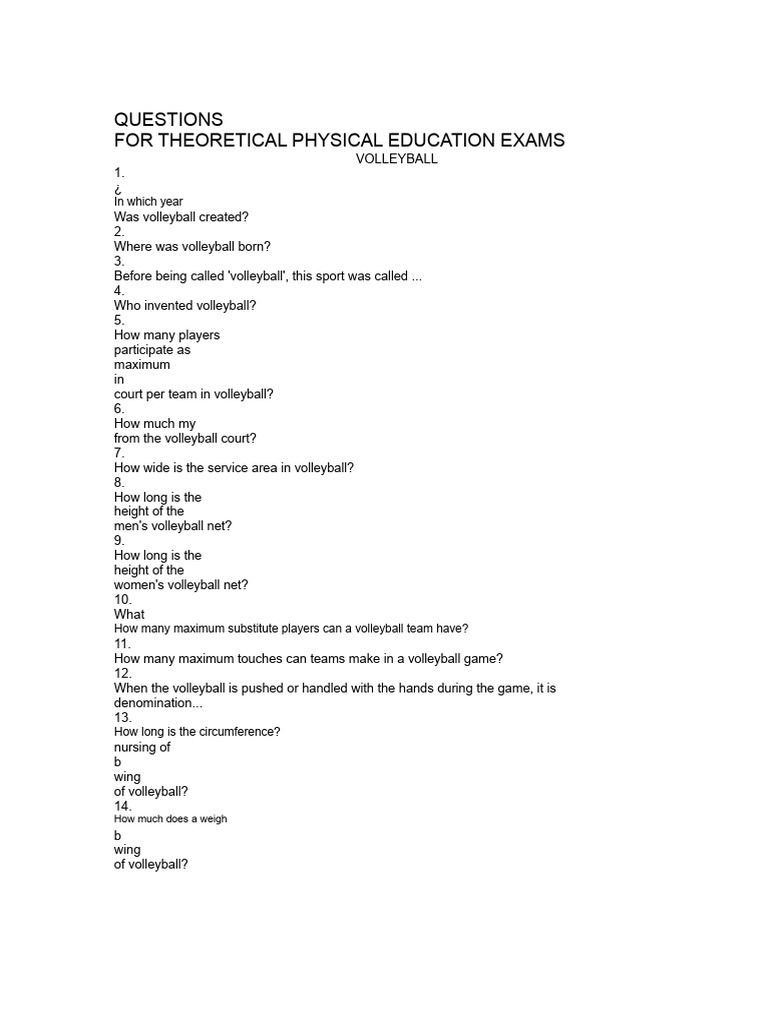 Sports Exam Questions: Volleyball, Basketball, Soccer | PDF ...