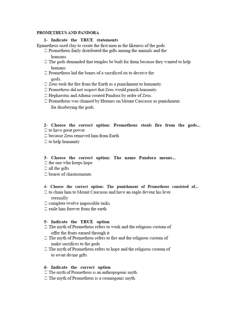 7 - PROMETHEUS AND PANDORA (Activity) | PDF